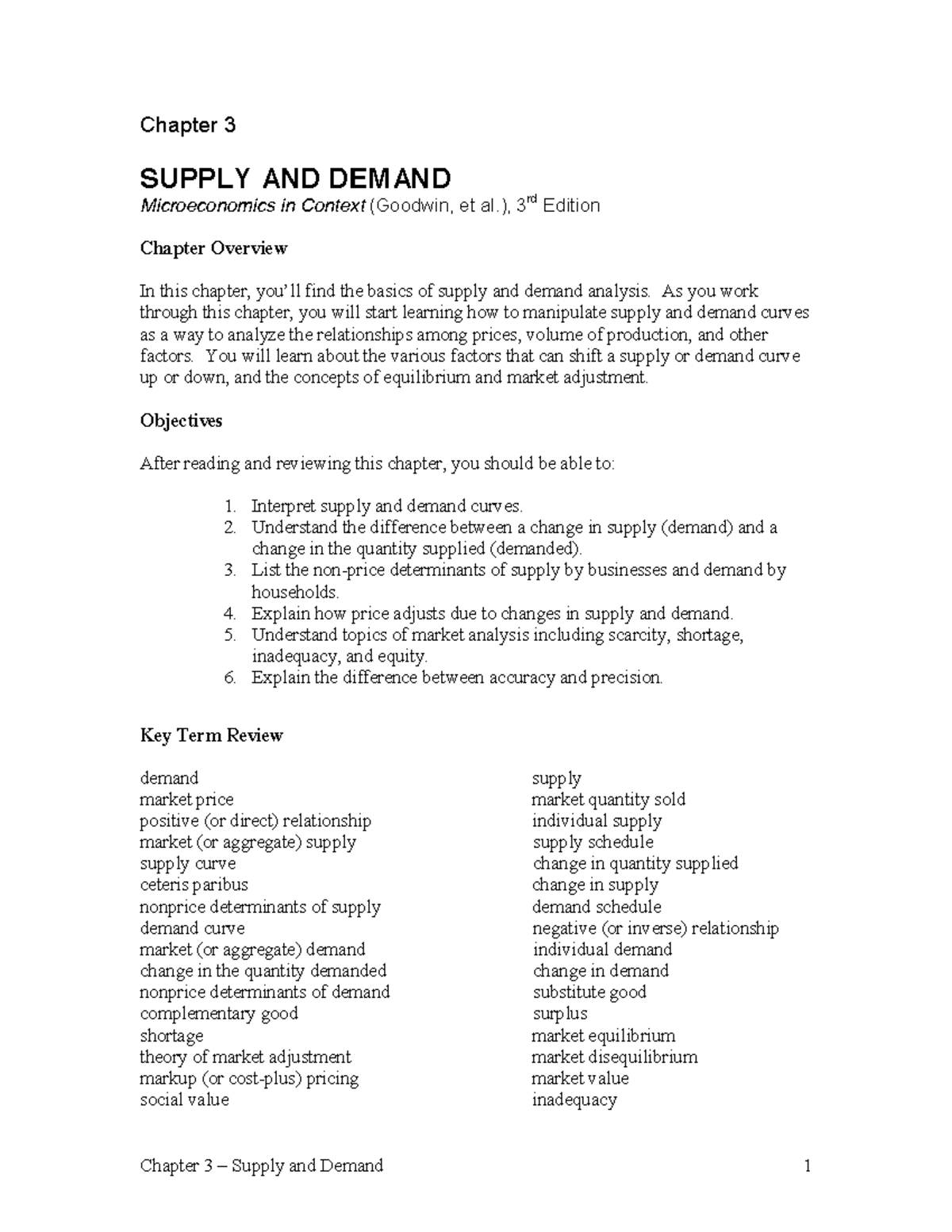 ECON 1401 - Chapter 3 Review - Chapter 3 SUPPLY AND DEMAND ...