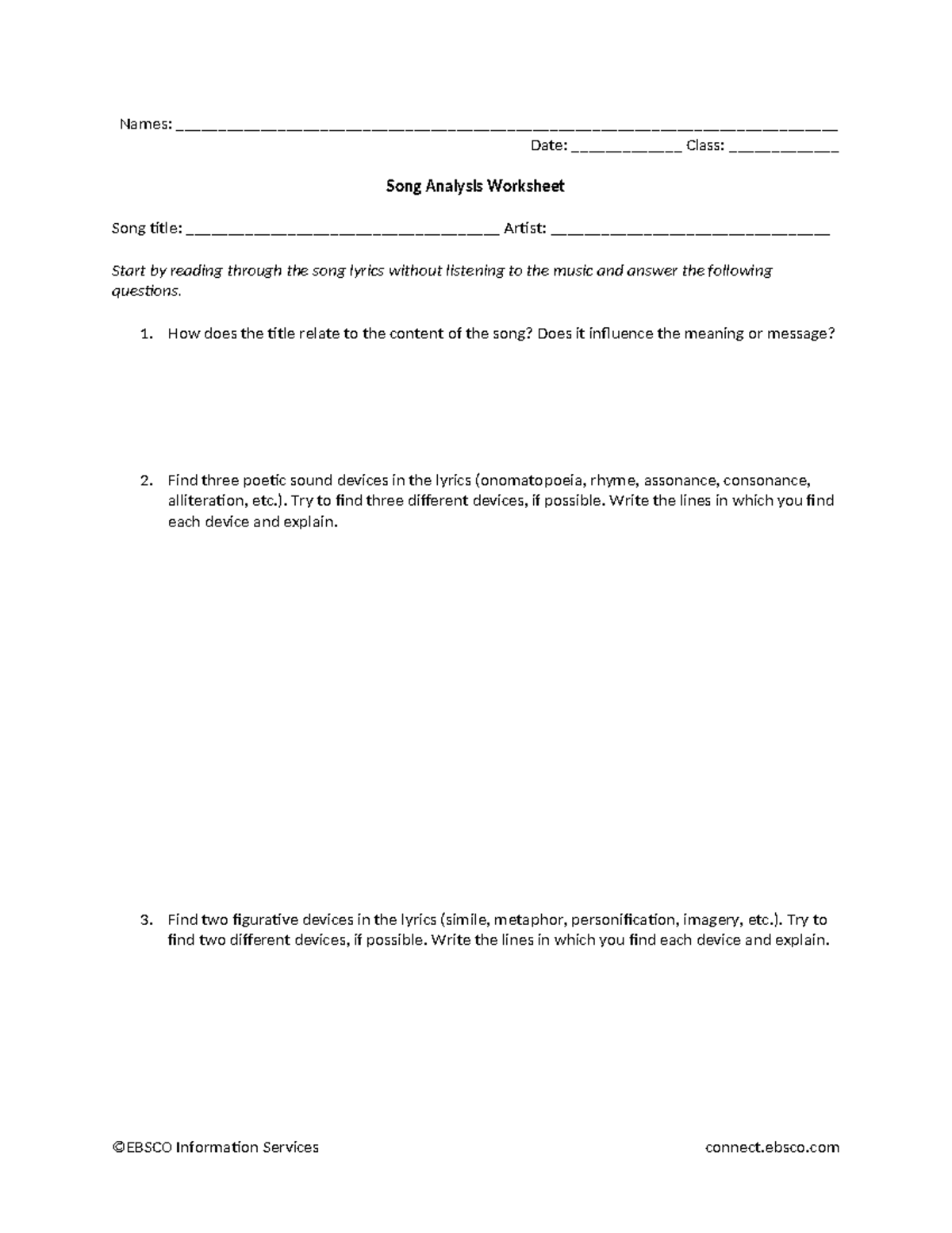 Song-Analysis-Worksheet - Names: - Studocu