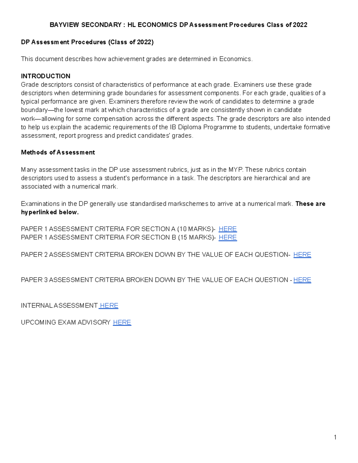 Understanding IB mark scheme and Bayview Secondary alignment for ...