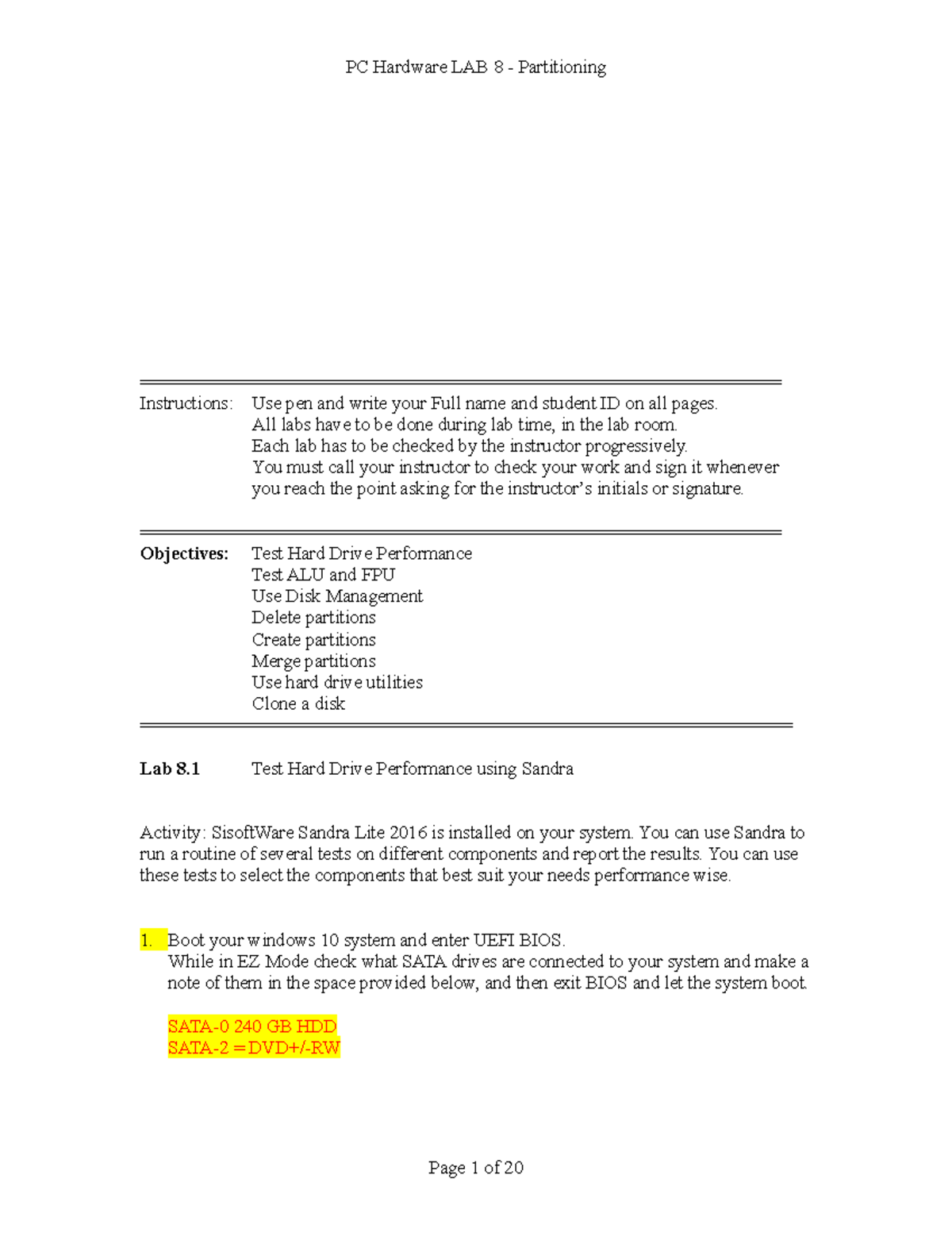 LAB 8 - Partitioning - PC hardware