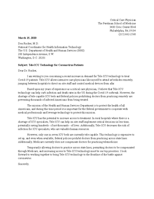 Business Letter - Critical Care Physician The Perelman School of ...