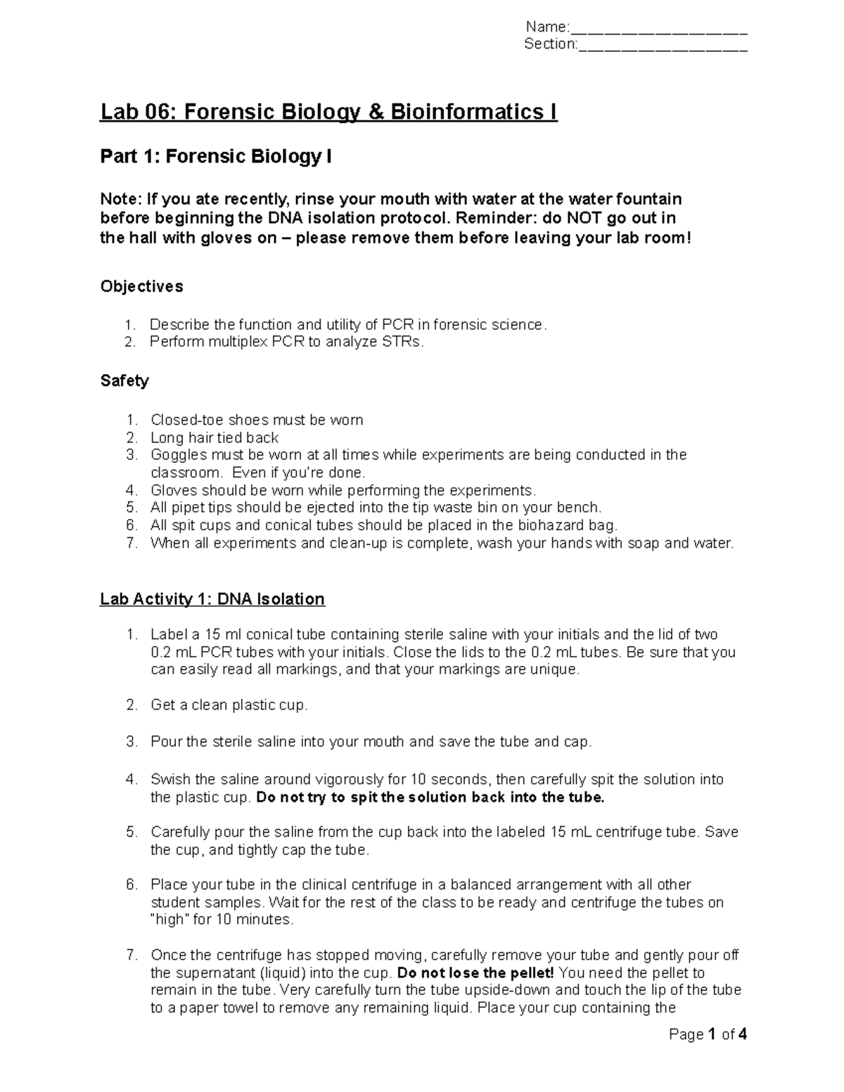Forensic Biology Bioinformatics I Lab-Procedure V2 - Section:____________________ Lab 06 ...