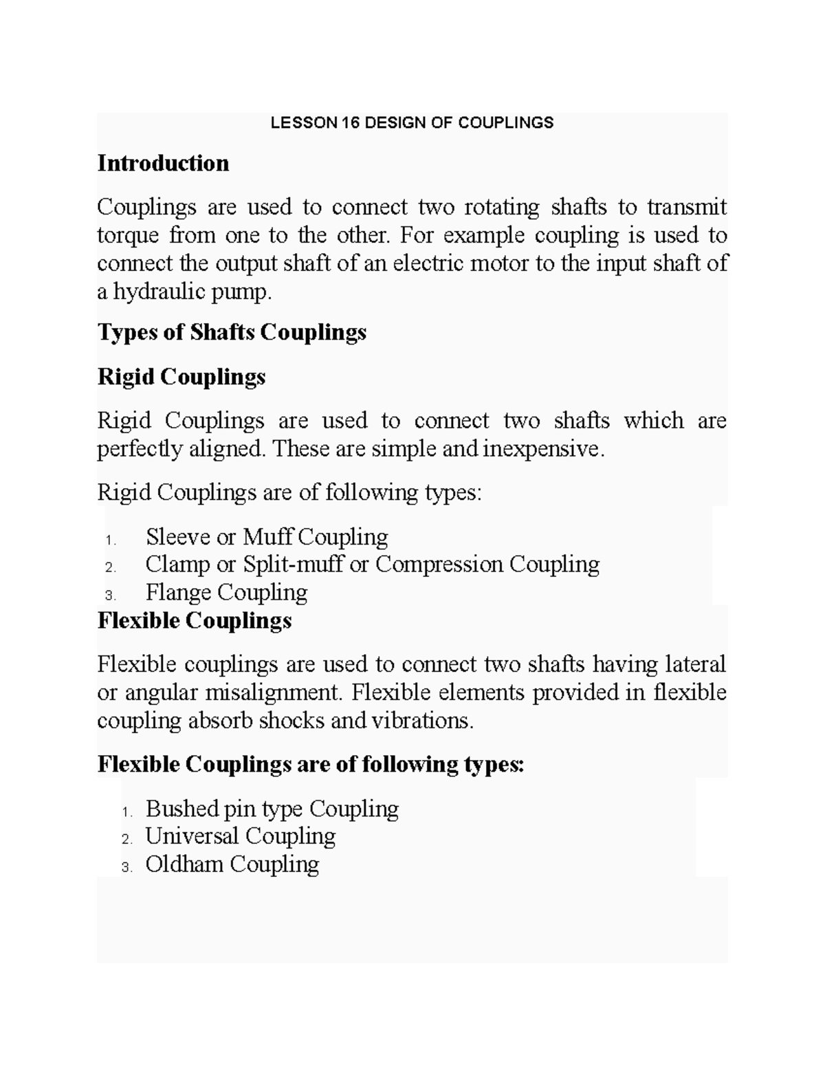 Design of Couplings - LESSON 16 DESIGN OF COUPLINGS Introduction ...