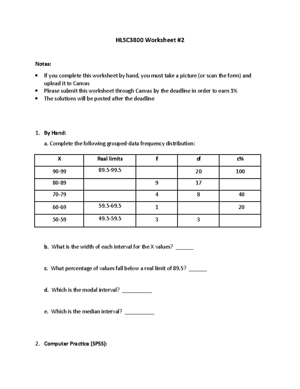Worksheet 2 - HLSC3800 Worksheet Notes: If you complete this worksheet ...