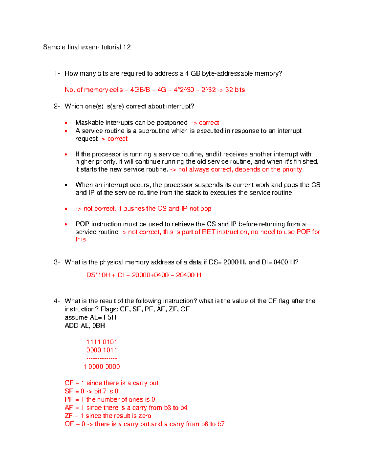 Tutorial 12 Sample final exam - Sample final exam- tutorial 12 1- How ...