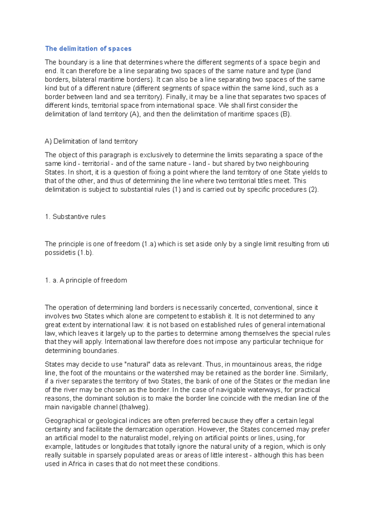The delimitation of spaces 1 - The delimitation of spaces The boundary ...