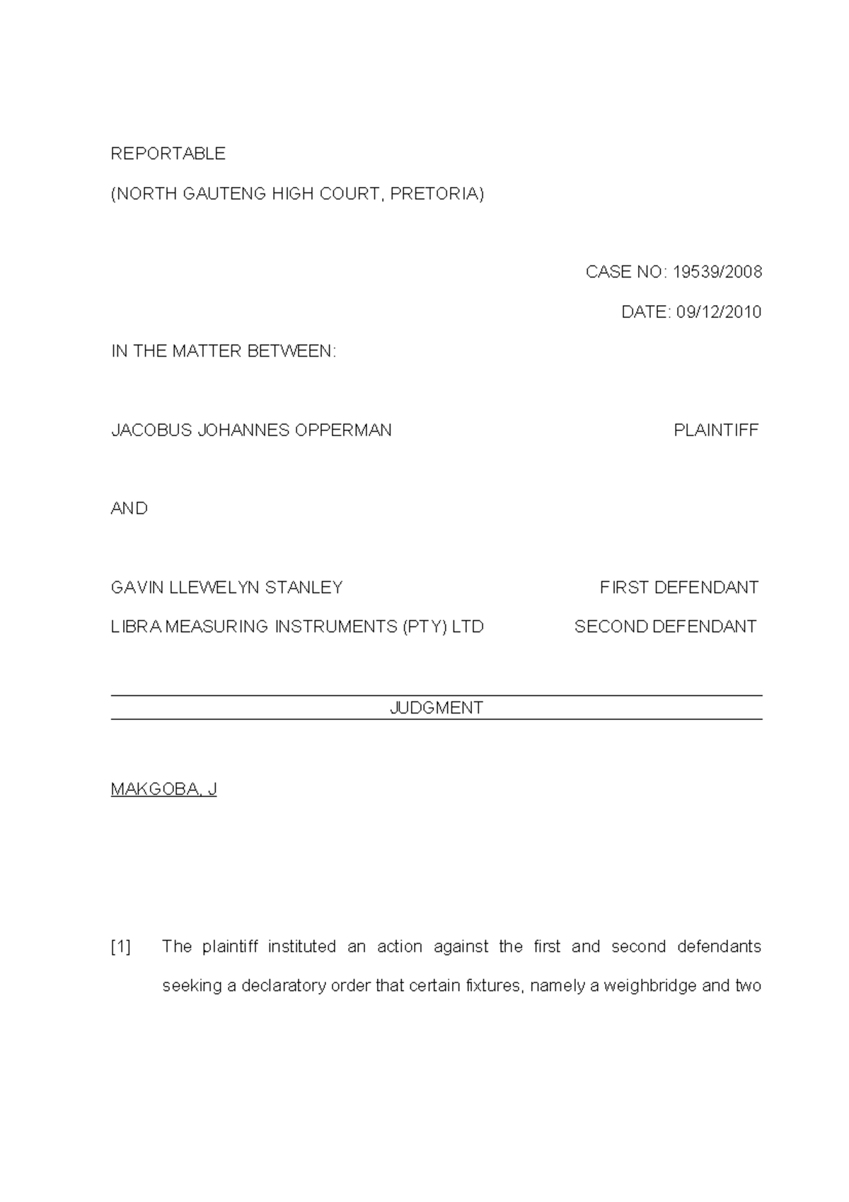 Jacobus vs Gavin - case - REPORTABLE (NORTH GAUTENG HIGH COURT ...