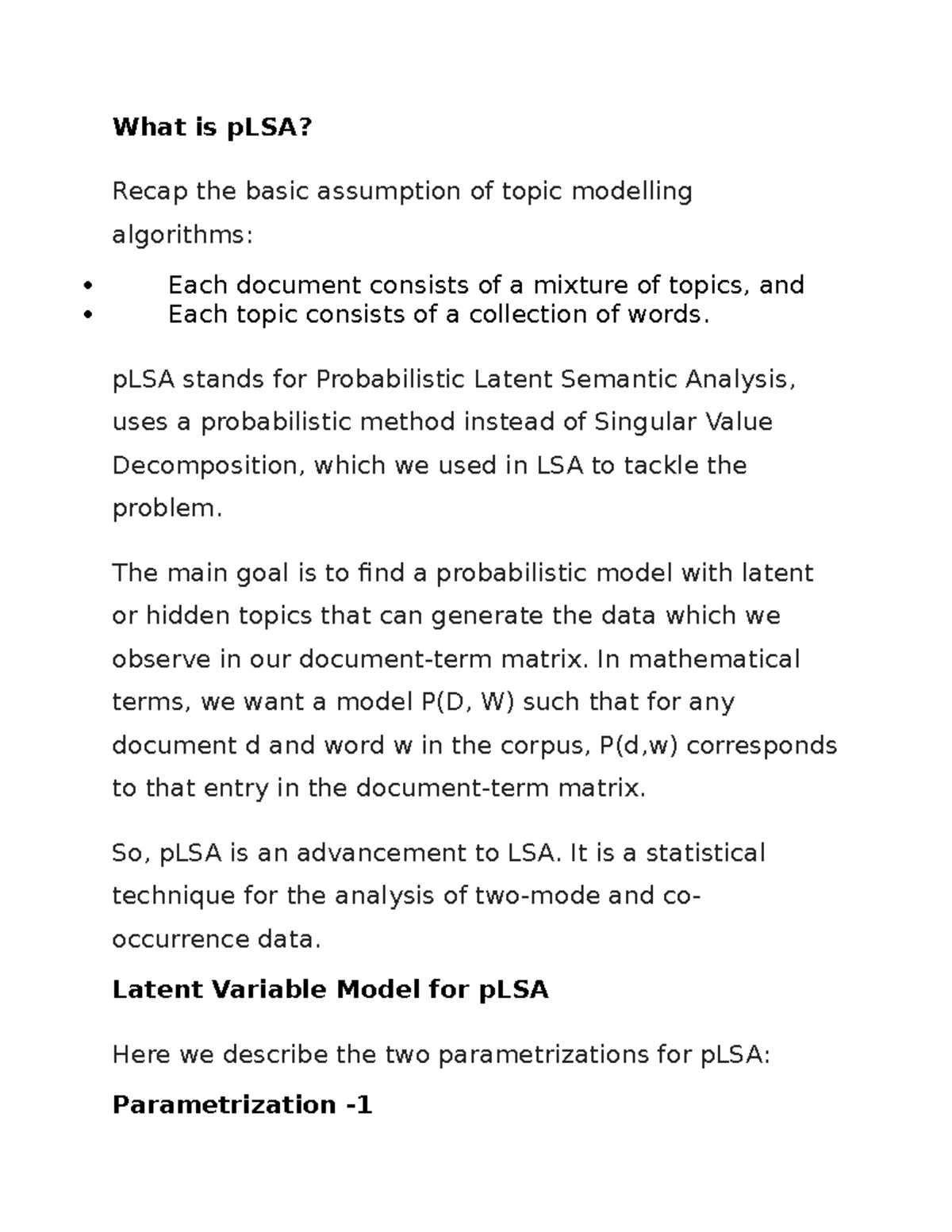 3. Probabilistic Latent Semantic Analysis - What is pLSA? Recap the basic assumption of topic ...