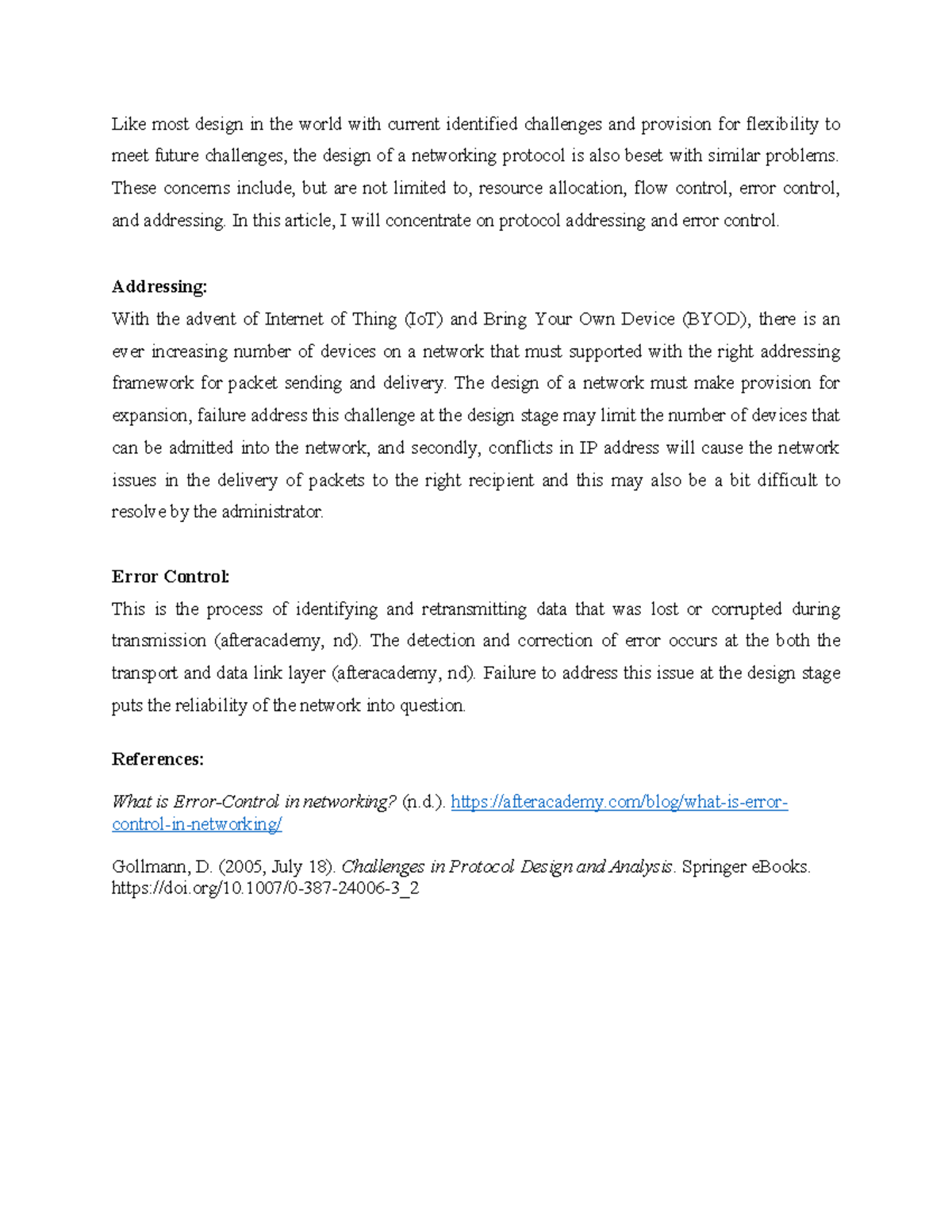 CS2204 Unit 1 Journal - Summary Communications and Networking - Like most design in the world ...