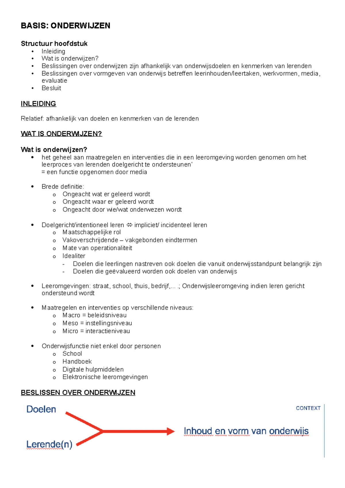 samenvating ONDERWIJZEN (basis) - BASIS: ONDERWIJZEN Structuur ...
