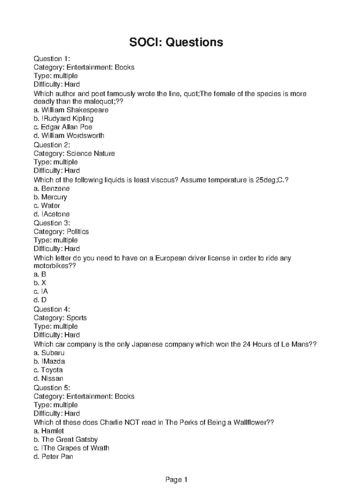 SOCI164-Topic-9 - SOCI164 - SOCI: Questions Question 1: Category ...
