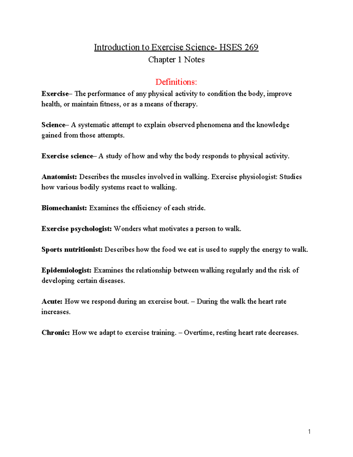 Introduction to Exercise Science- HSES 269 Notes. - Introduction to ...