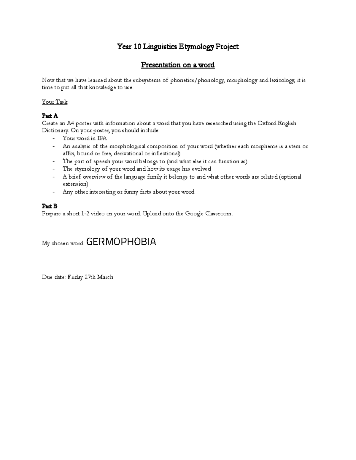 Year 10 Linguistics Etymology Project - Year 10 Linguistics Etymology ...