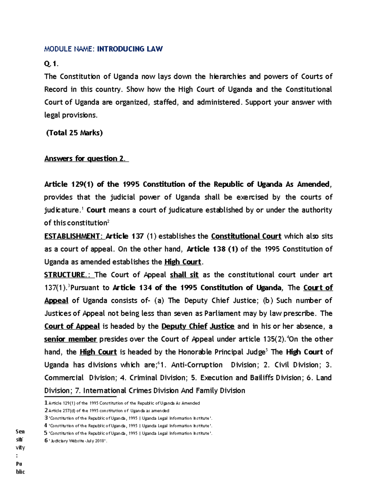 Introducing LAW - MODULE NAME: INTRODUCING LAW Q. The Constitution of ...