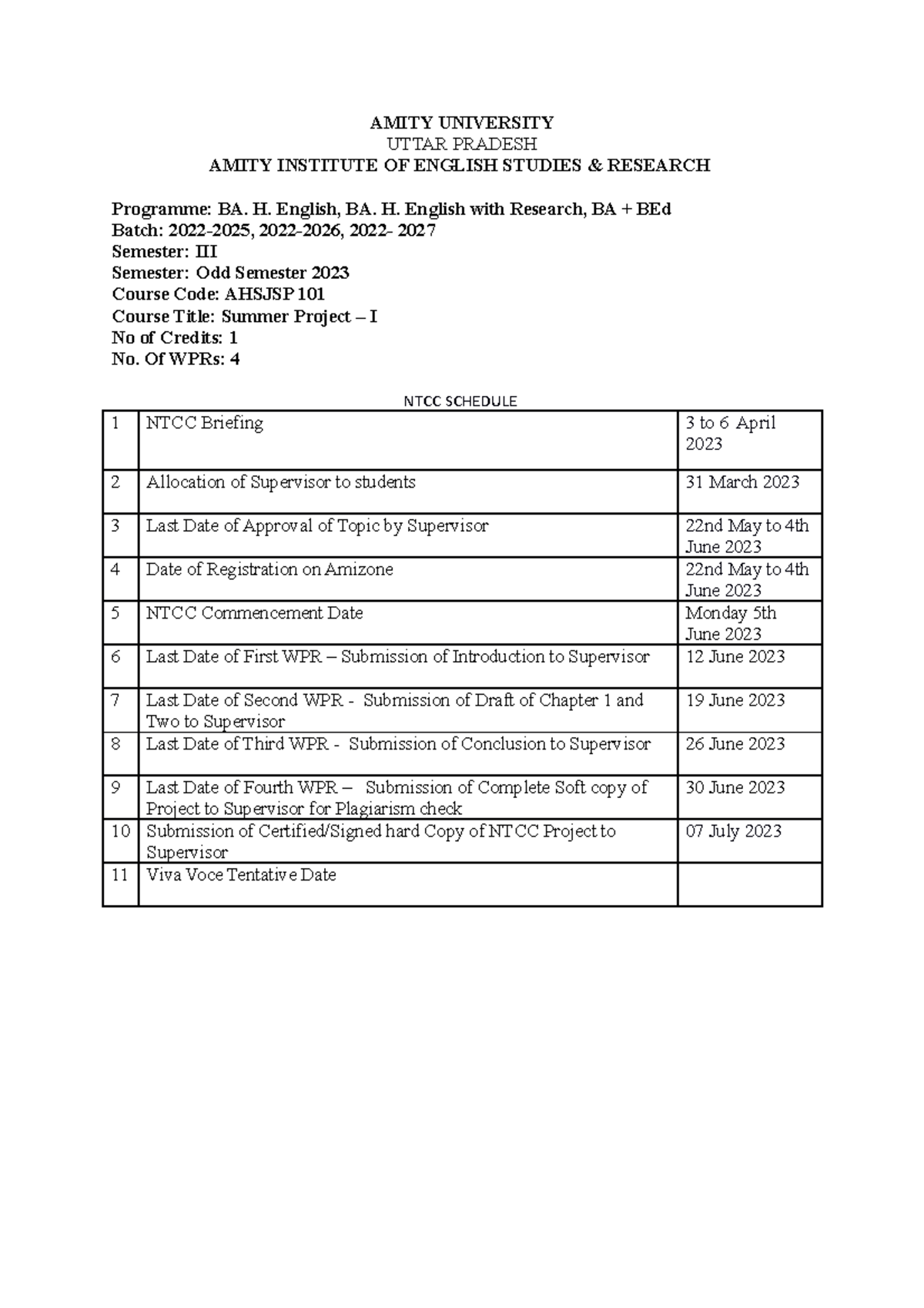 BA summer Project 1, Guideline 2023 - AMITY UNIVERSITY UTTAR PRADESH ...