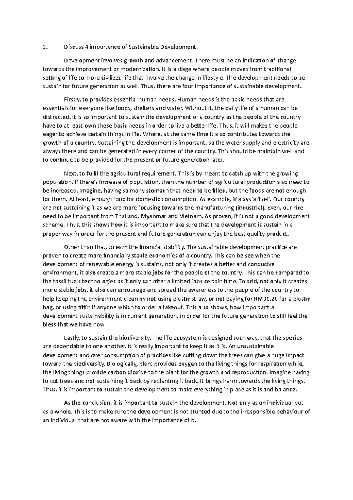 PAD350 Test - Question involved: 1. Discuss 4 importance of Sustainable ...