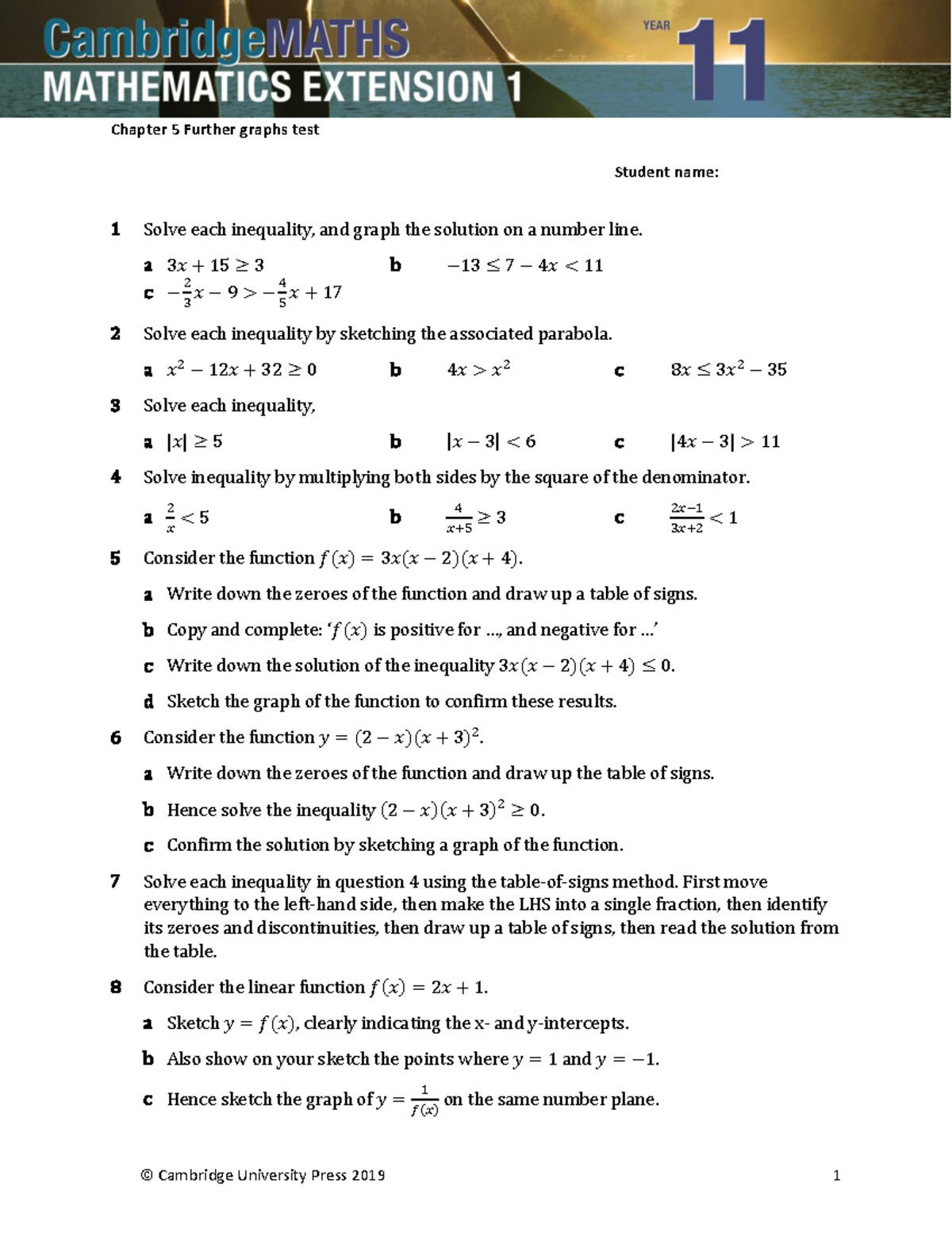 Chapter-5-Test - review - Student name: 1 Solve each inequality, and ...