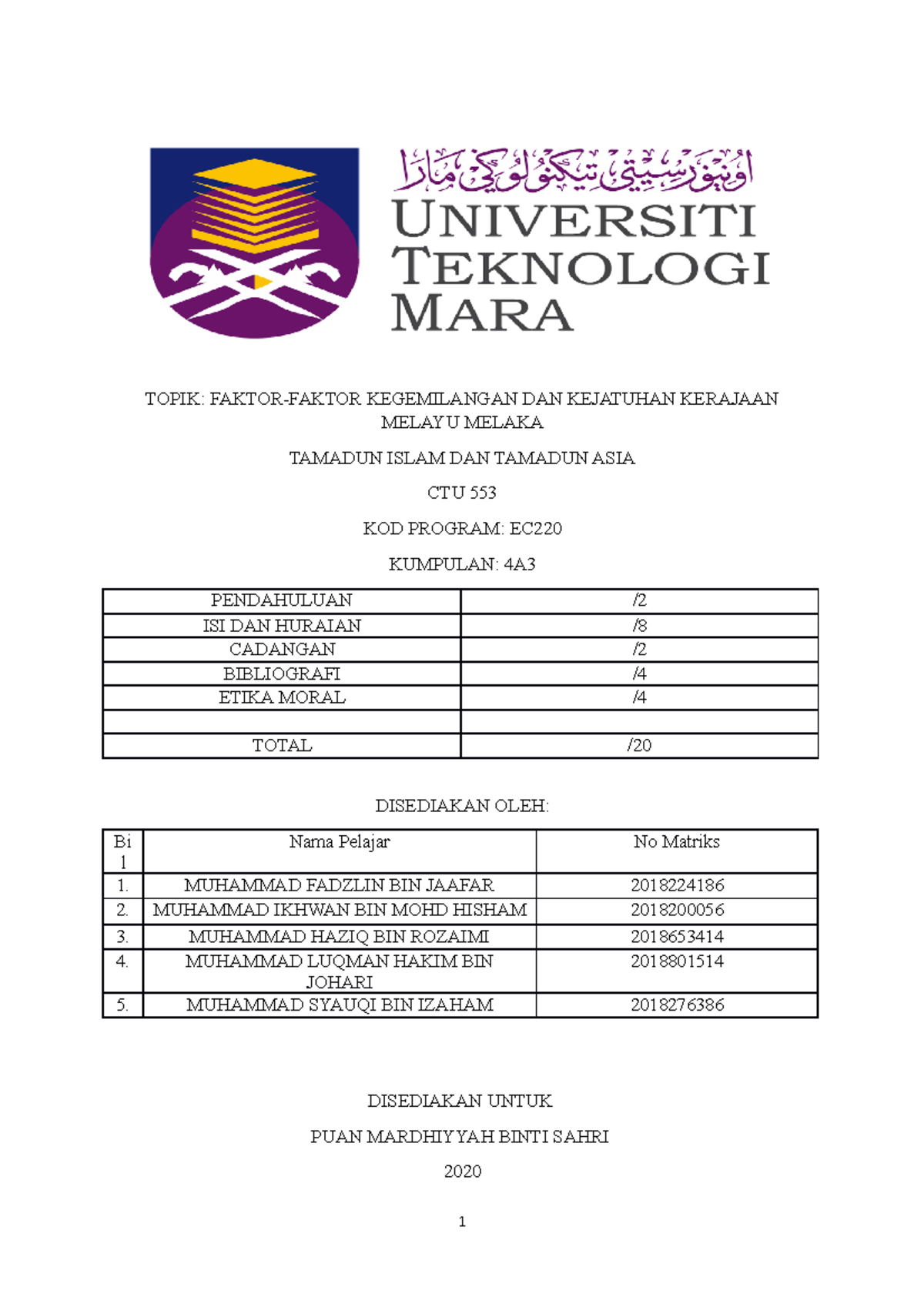 Assignment CTU 553 Report Kumpulan 4 - Ethnic Relation - UiTM - Studocu