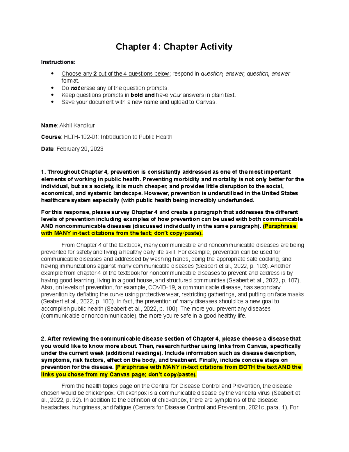 Chapter 4 Communicable and Noncommunicable Disease Prevention and ...