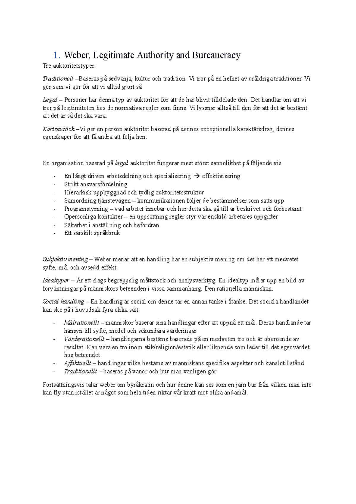 Organization theory - 1. Weber, Legitimate Authority and Bureaucracy ...