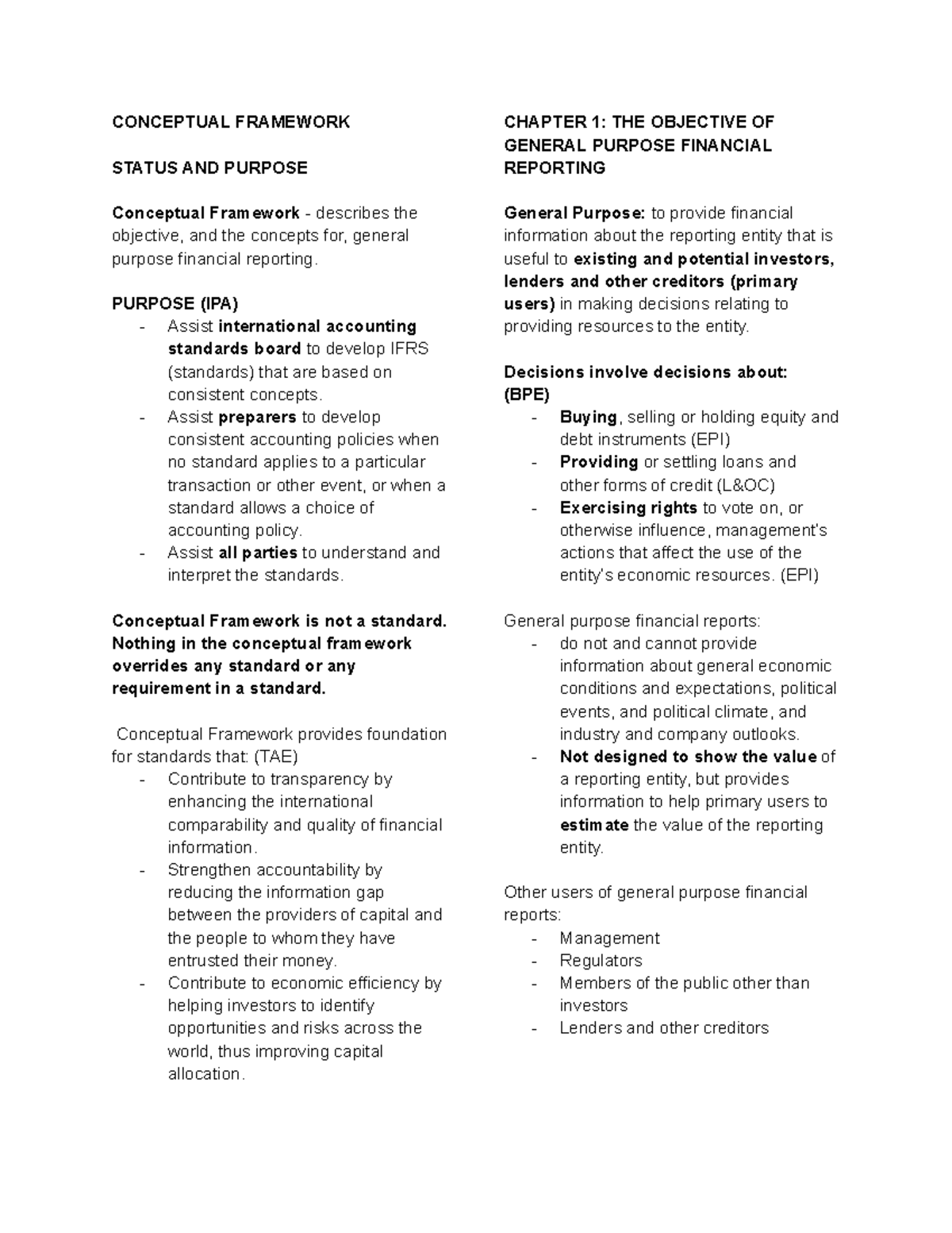 CFAS INTRODUCTION - CONCEPTUAL FRAMEWORK STATUS AND PURPOSE Conceptual Framework - describes the ...