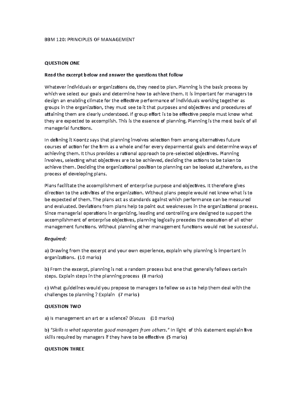 BBM 120 Principles OF Management - BBM 120: PRINCIPLES OF MANAGEMENT ...
