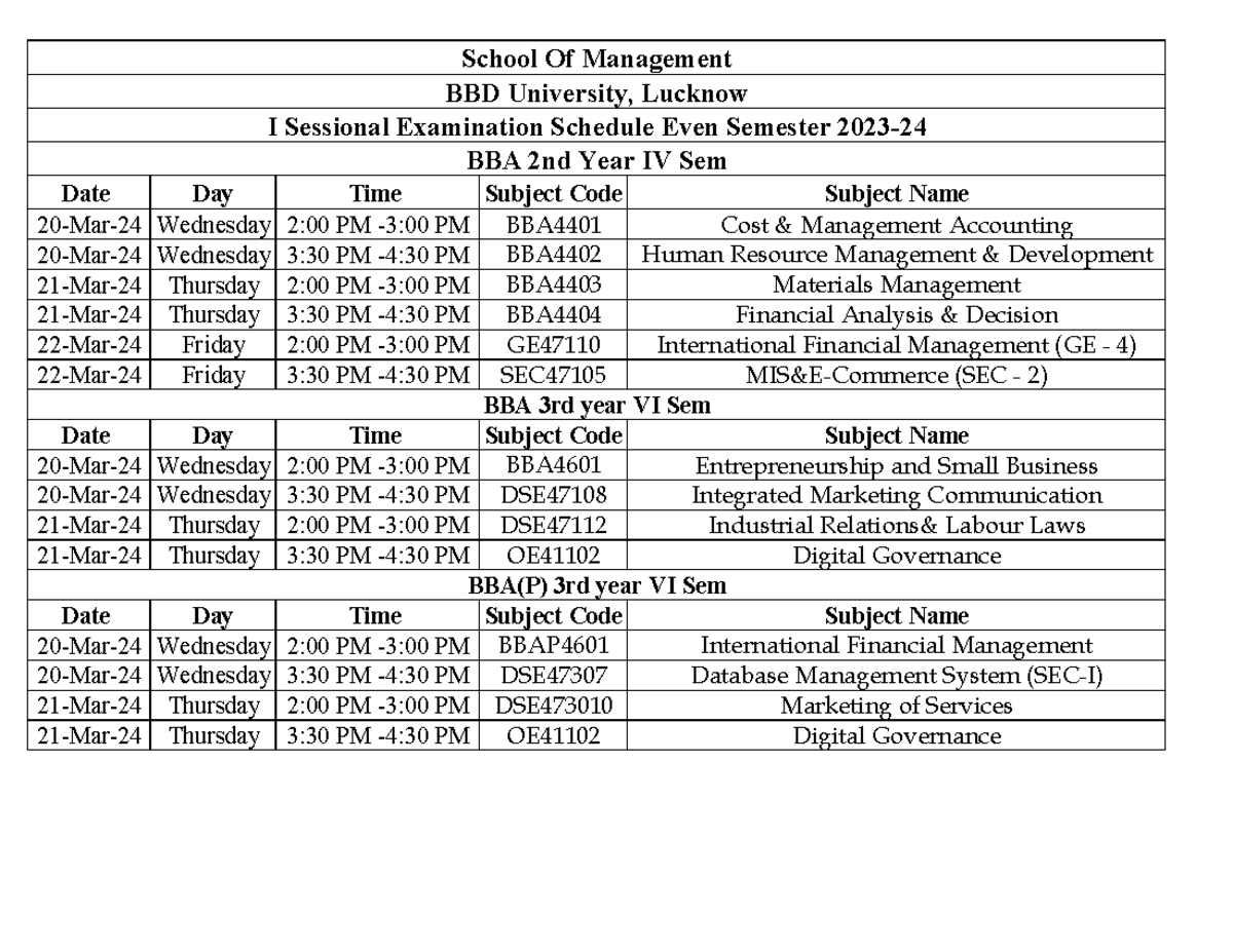 1ST Sessional Scheme 2ND YEAR Onwards EVEN SEM 2023-24 - Date Day Time Subject Code Subject Name ...