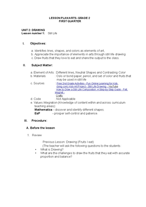 DETAILED LESSON PLAN IN ARTS - DETAILED LESSON PLAN GRADE LEVEL: I ...