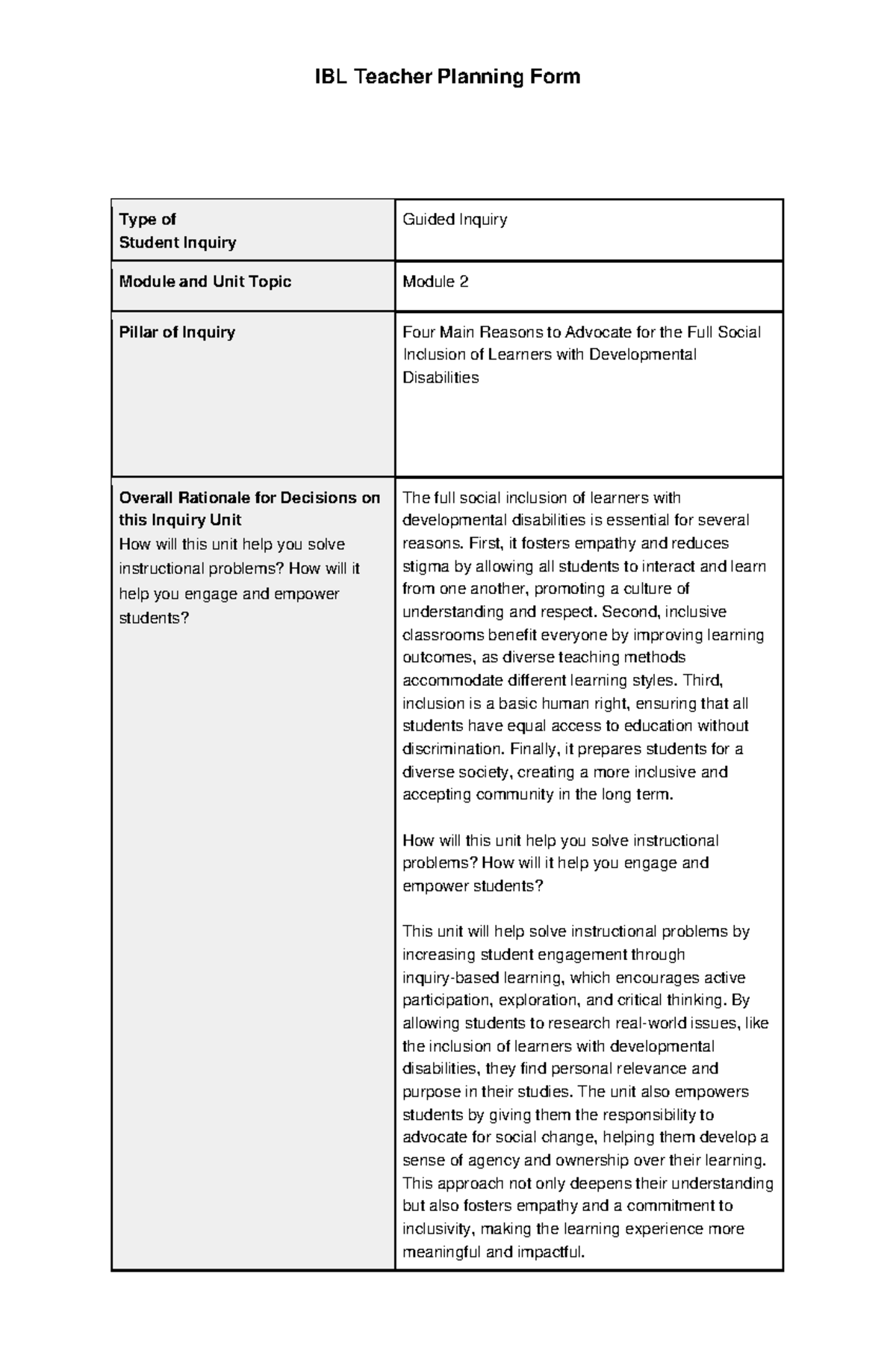 IBL Teacher Planning Form - First, it fosters empathy and reduces ...