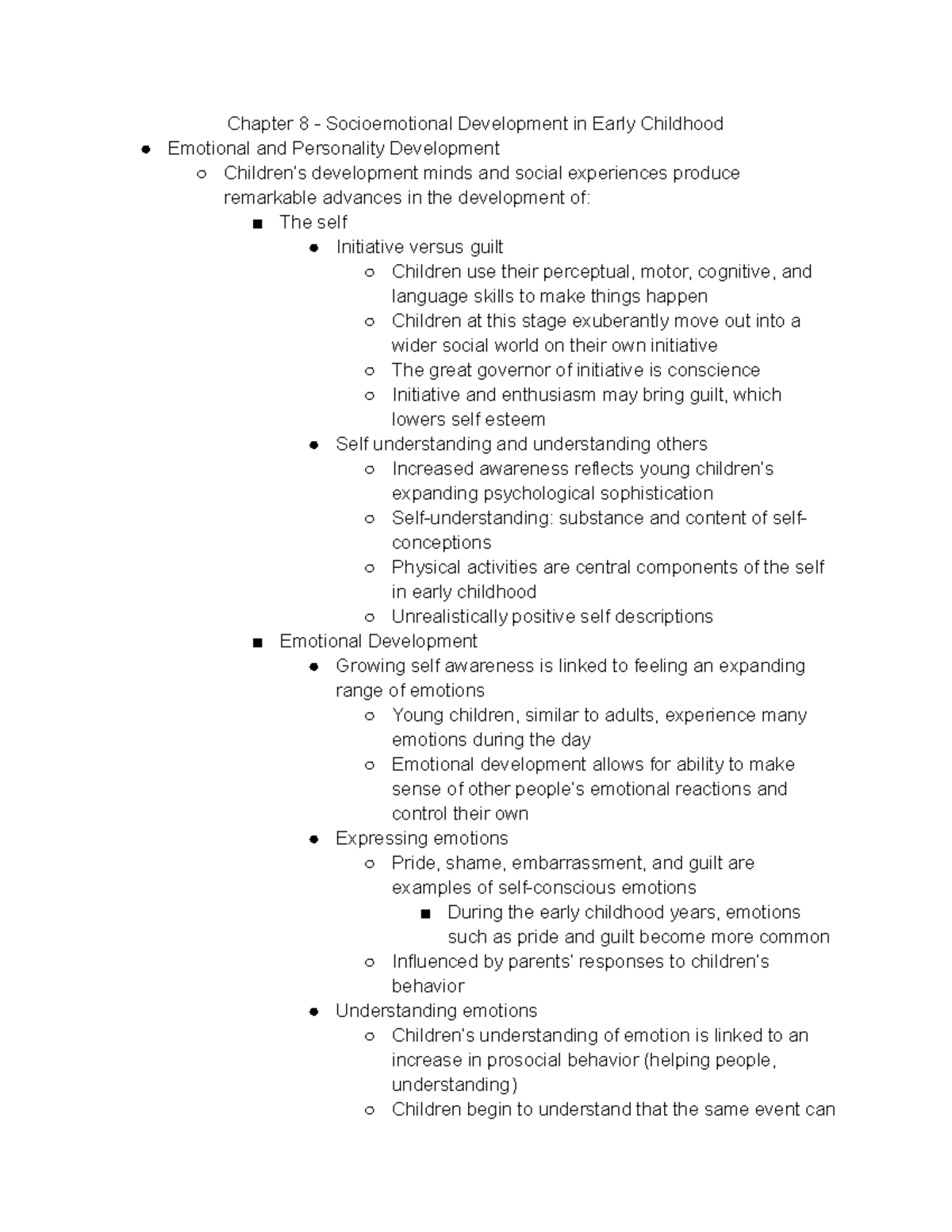 Chapter 8 - Socioemotional Development in Early Childhood Lecture Notes ...