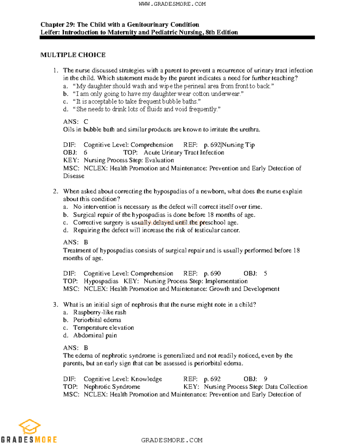 9780323483971-TEST-BANK 29 - G R A D E S M O R E. C O M Chapter 29: The ...