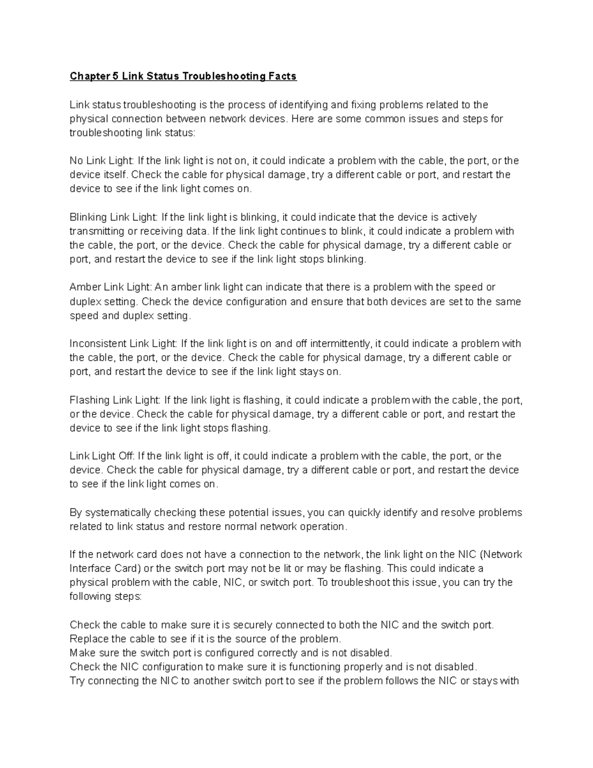 Chapter 5 Link Status Troubleshooting Facts - Here are some common issues and steps for - Studocu