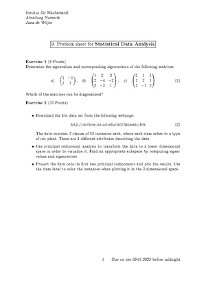 6. Problem sheet for Statistical Data Analysis - Institut für ...