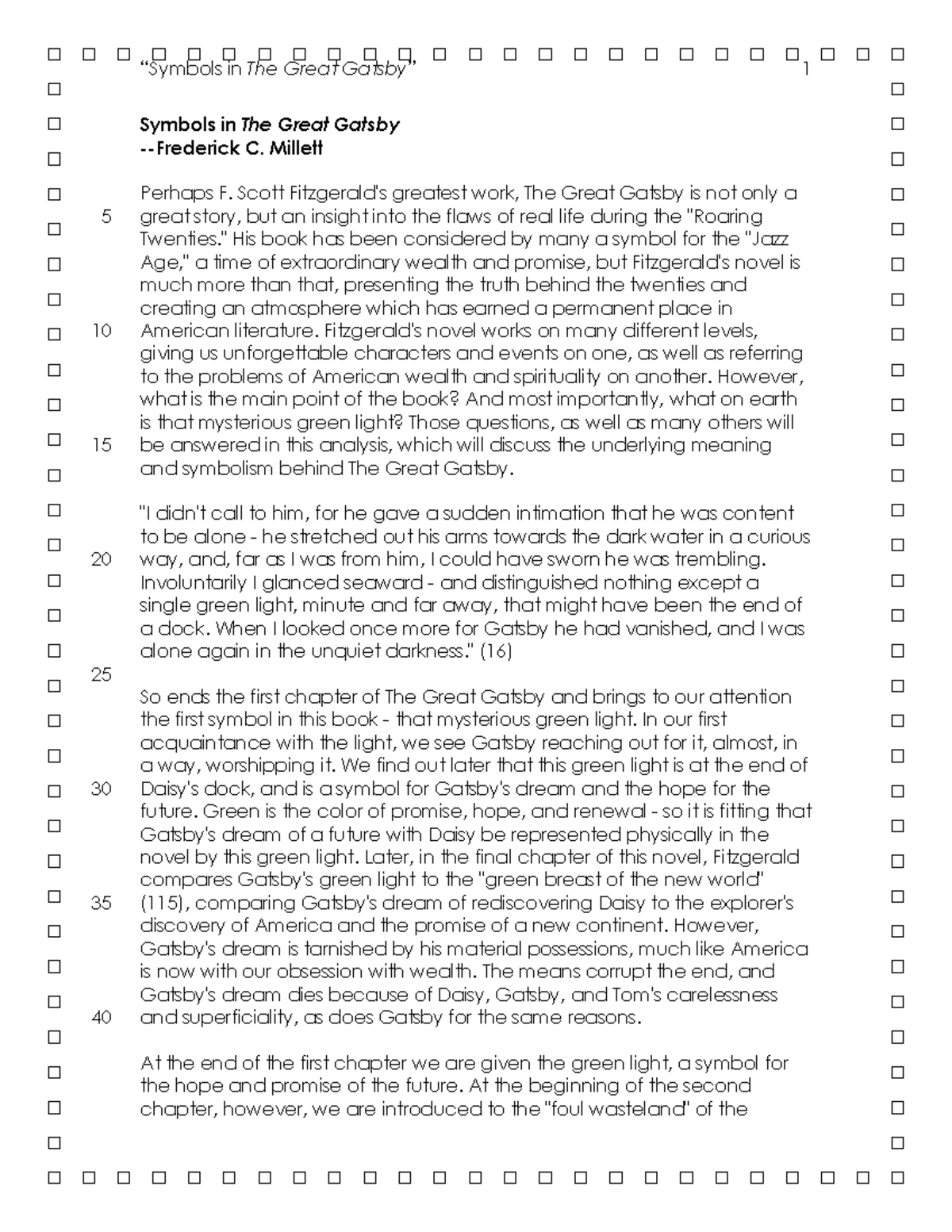 Symbols in The Great Gatsby - Symbols in The Great Gatsby -Frederick C ...