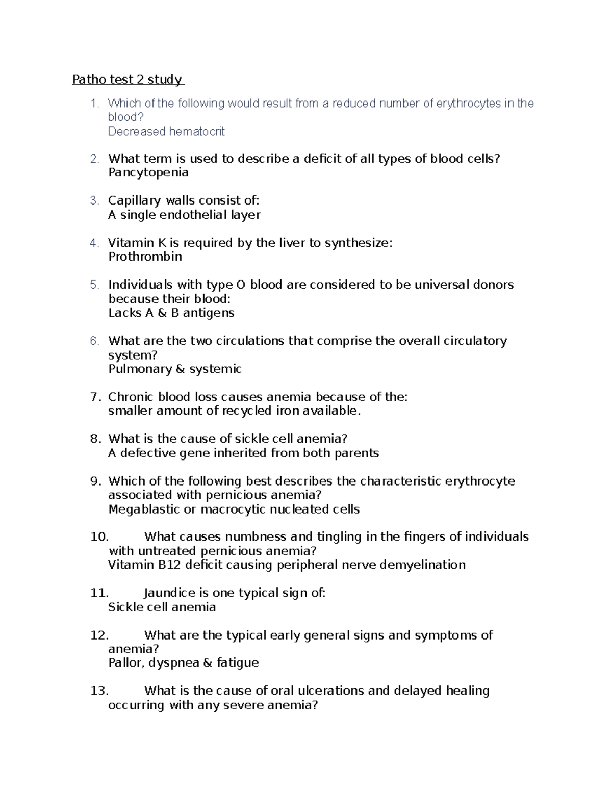 Patho review 10 11 12 13 16 - Patho test 2 study 1. Which of the ...