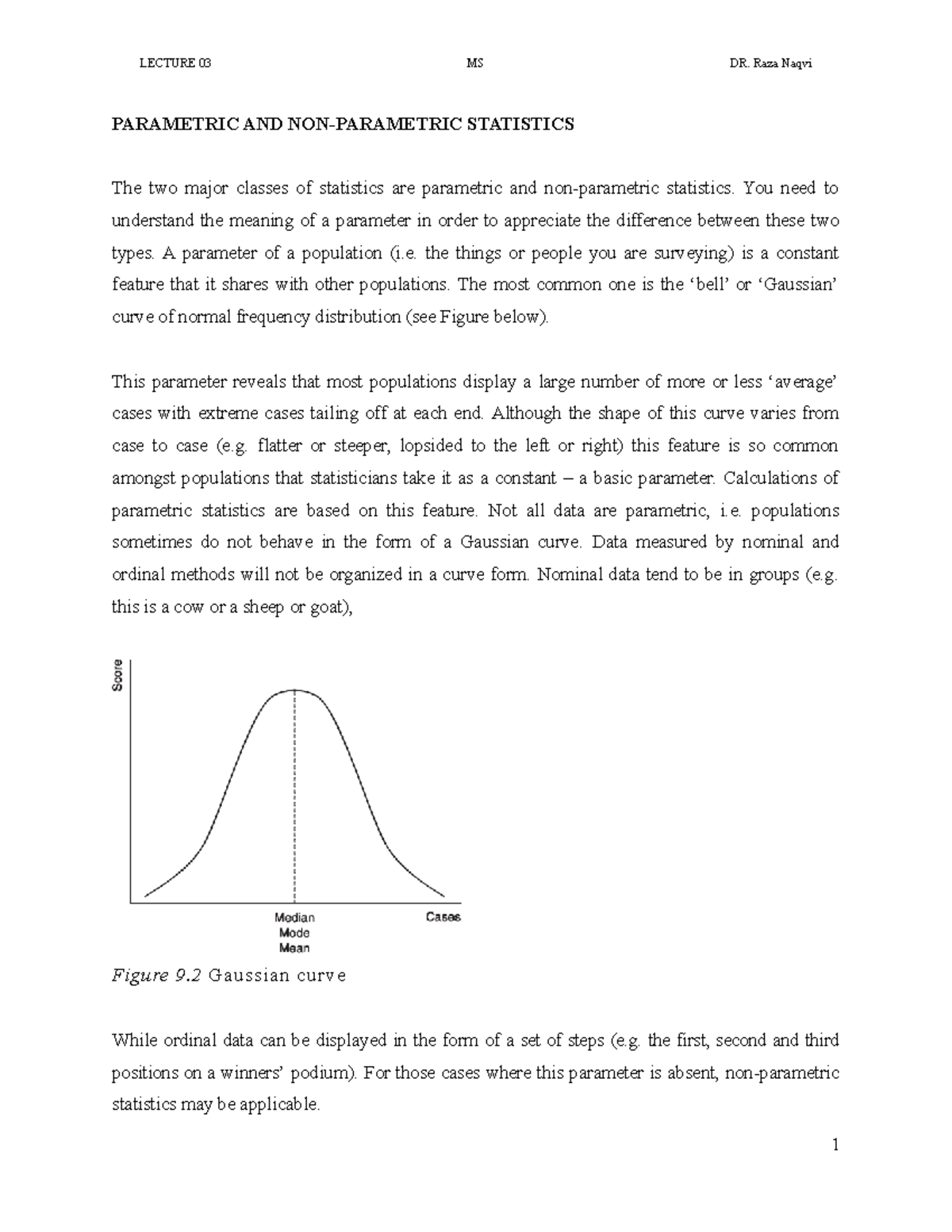 Parametric & Non-Parametric stats - PARAMETRIC AND NON-PARAMETRIC STATISTICS The two major ...