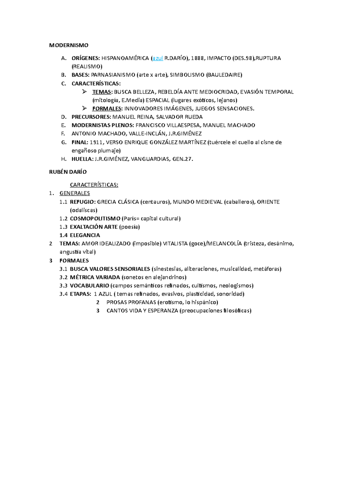 Literatura Final - MODERNISMO A. ORÍGENES: HISPANOAMÉRICA (azul RÍO ...