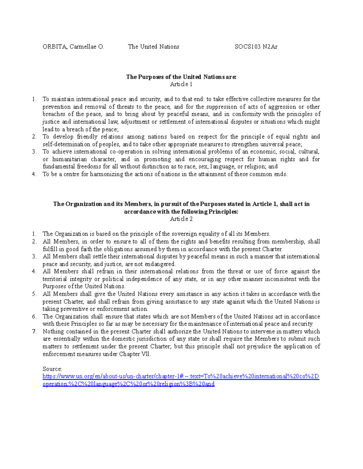 The United Nations Quiz - ORBITA, Carmellae O. The United Nations ...