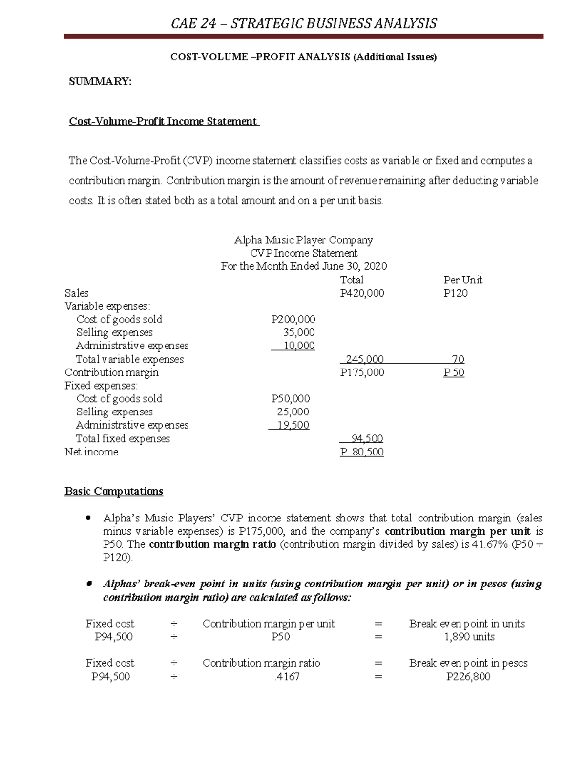 III. COST- Volume- Profit- Analysis Part 2(Chapter 6) - COST-VOLUME ...