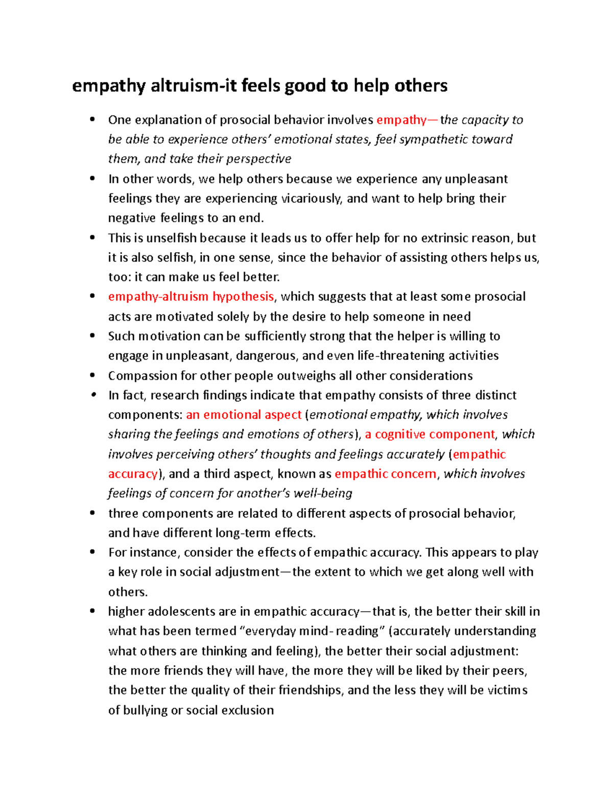 Explanations for prosocial behaviour - empathy altruism-it feels good to help others One - Studocu