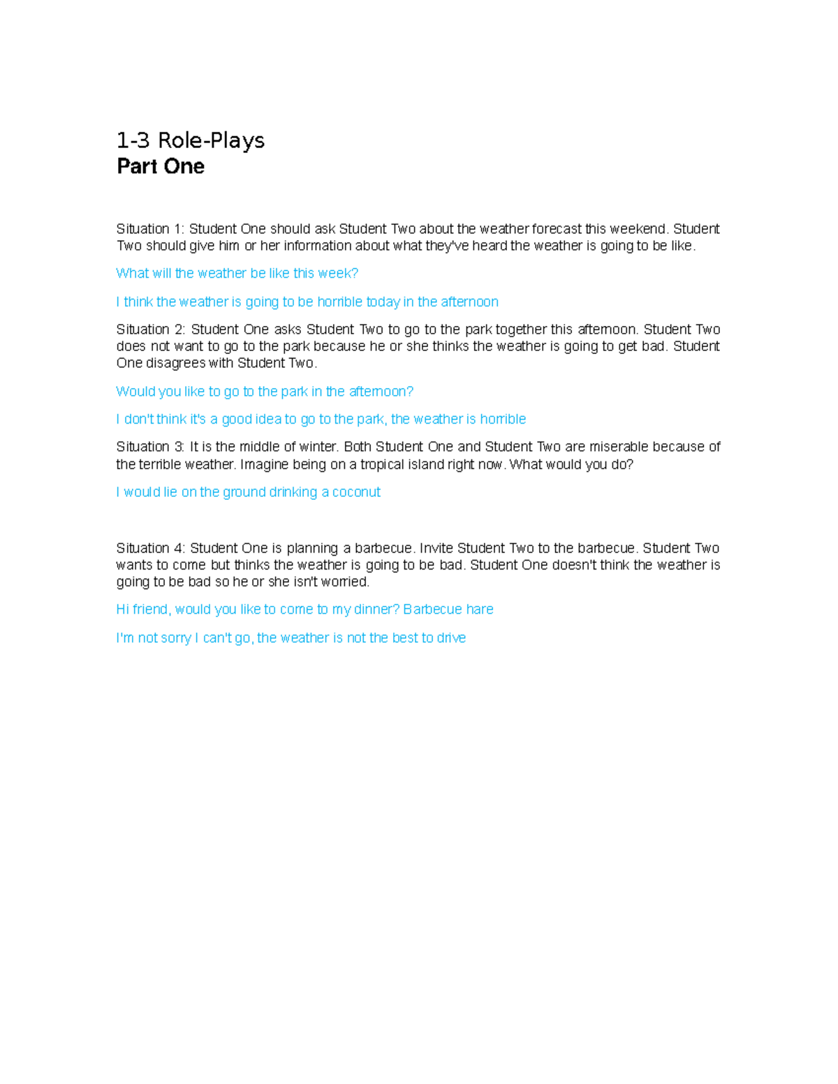 Speaking 1-3 - Ejercicios de la secuencia didáctica - 1-3 Role-Plays ...