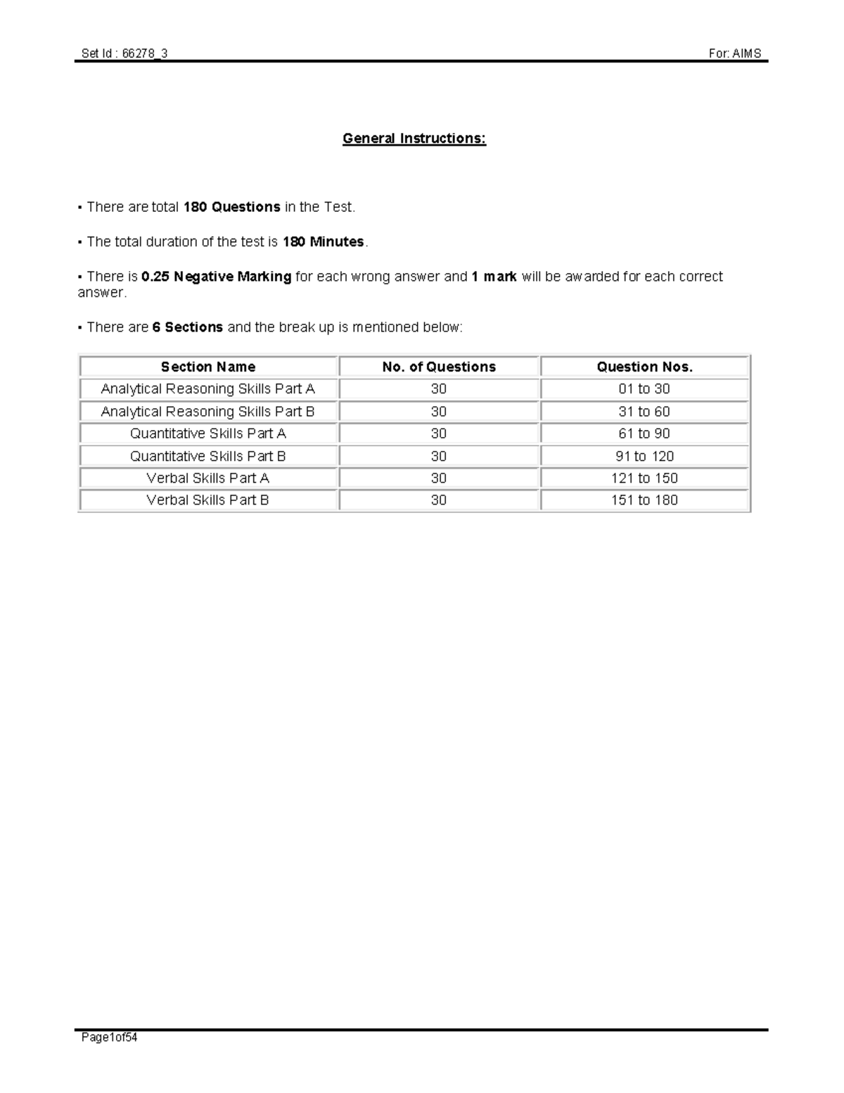 GAT Exam Model - A mock exam - General Instructions: • There are total ...
