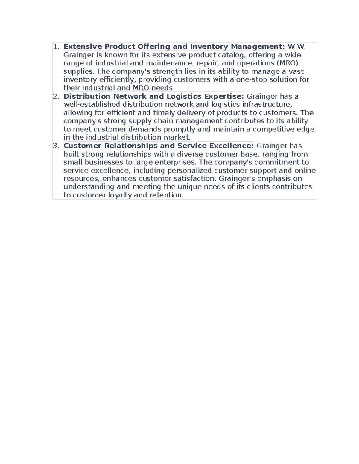 W.W. Grainger- strengths - Extensive Product Offering and Inventory ...