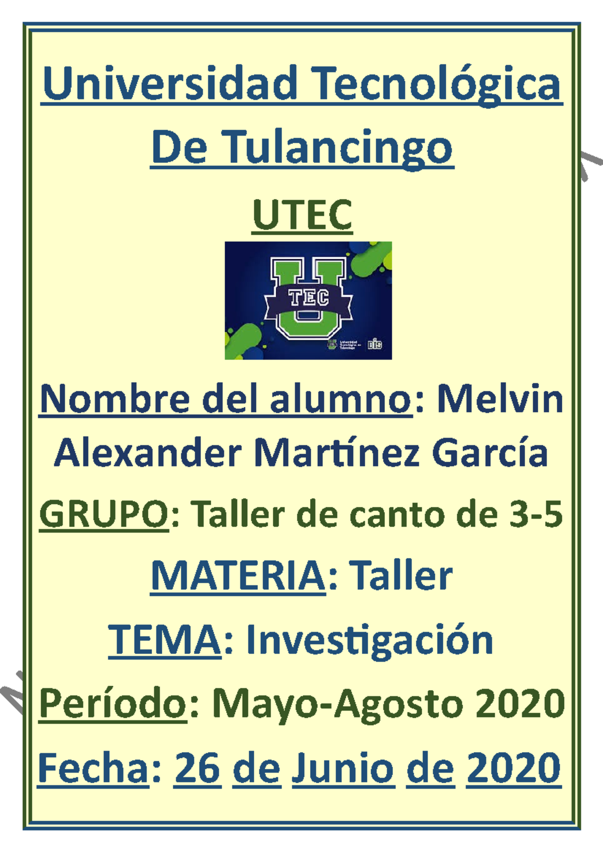 Taller - Apuntes 3 - Universidad Tecnológica De Tulancingo UTEC Nombre ...