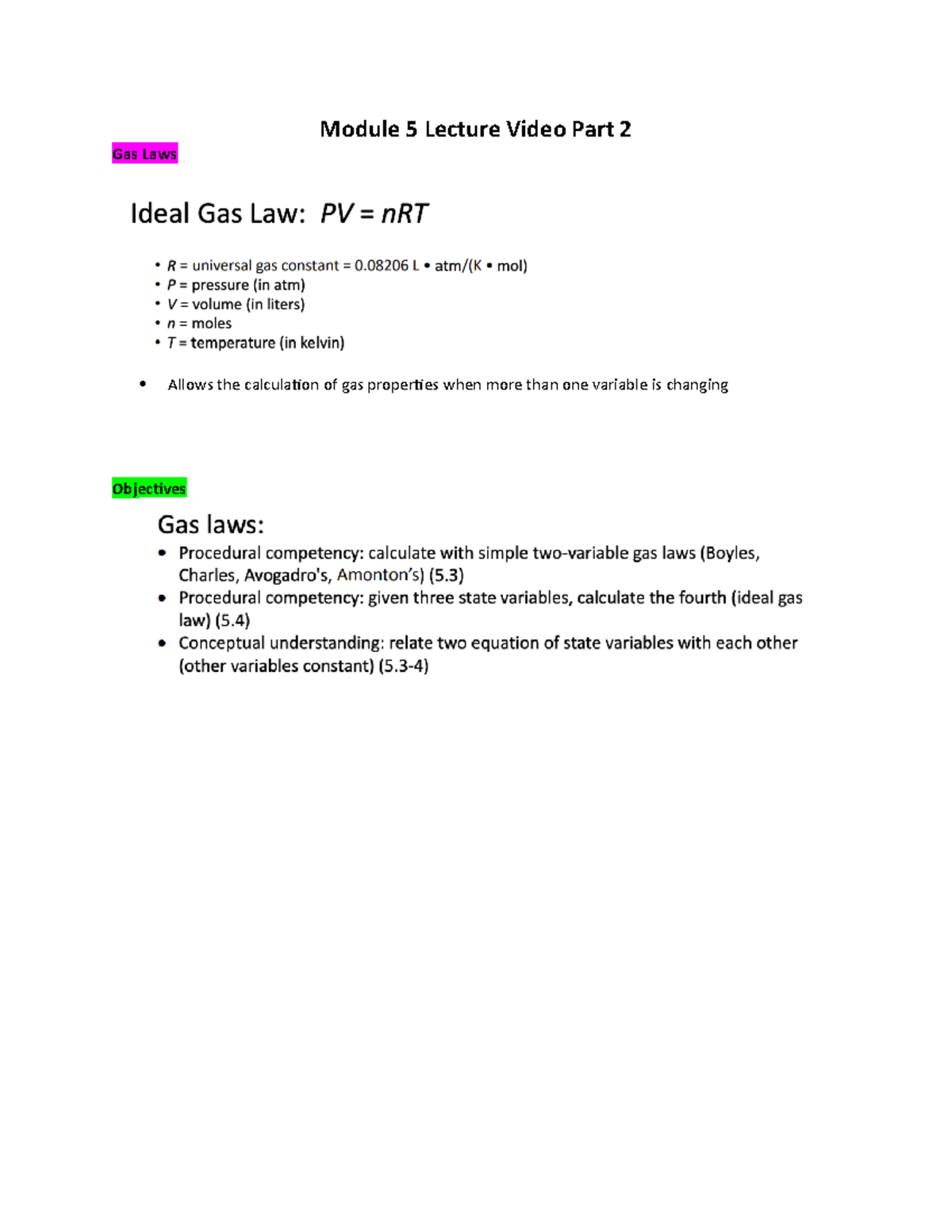 Module 5 Lecture Video Part 2 - Module 5 Lecture Video Part 2 Gas Laws ...