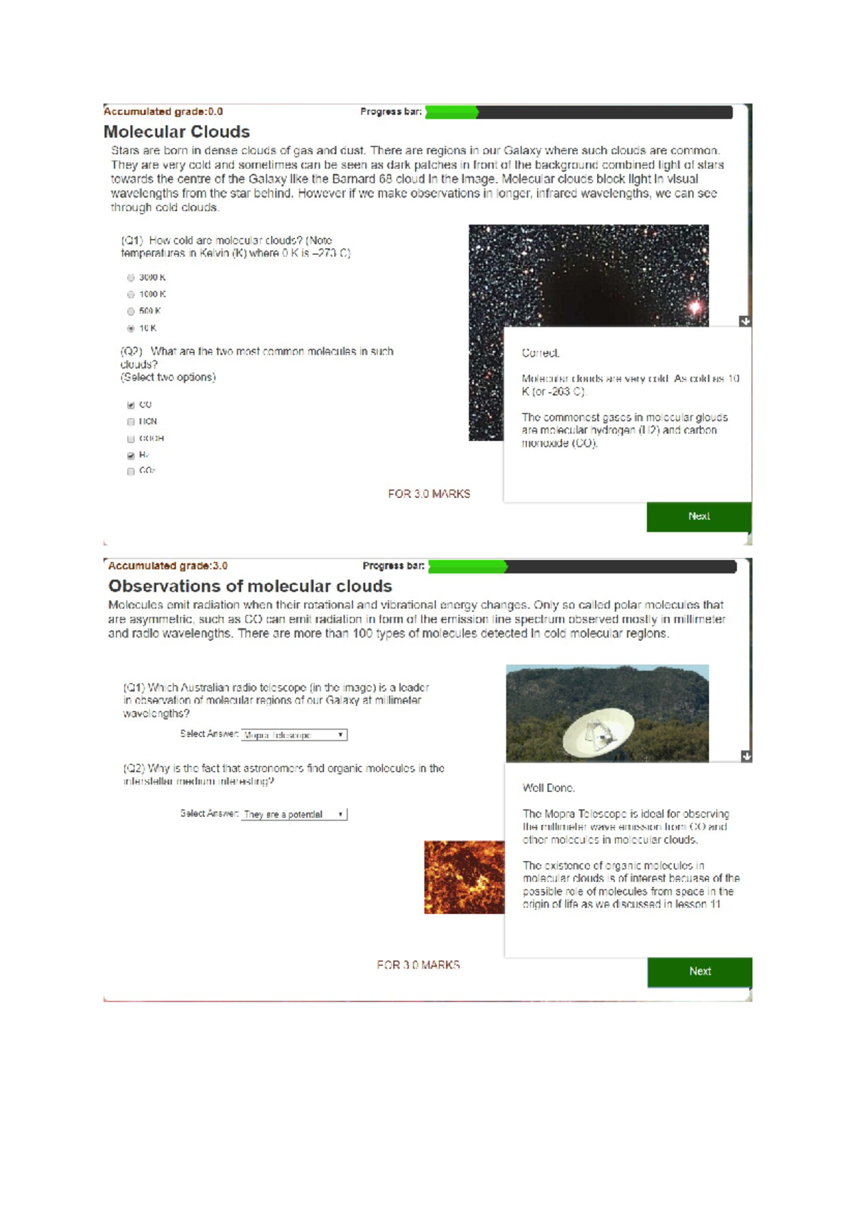 Lesson 15 - Stellar Birth and Death - Accumulated grade:0 Progress bar ...