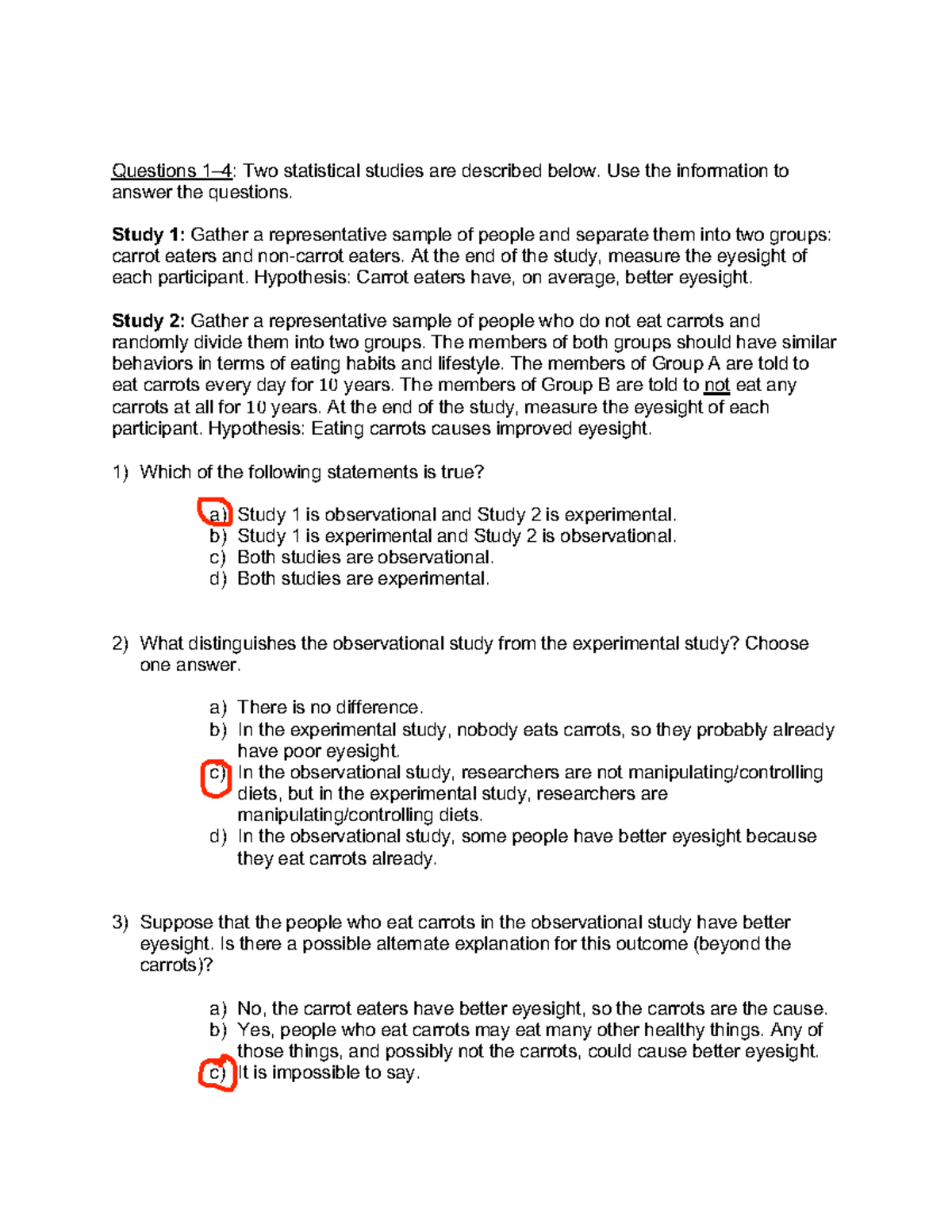 Practice 13B - Statistical Studies - Questions 1–4: Two statistical ...