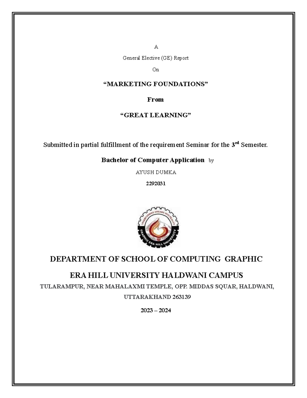 Ayush GE - Ge course report - ####### A ####### General Elective (GE ...