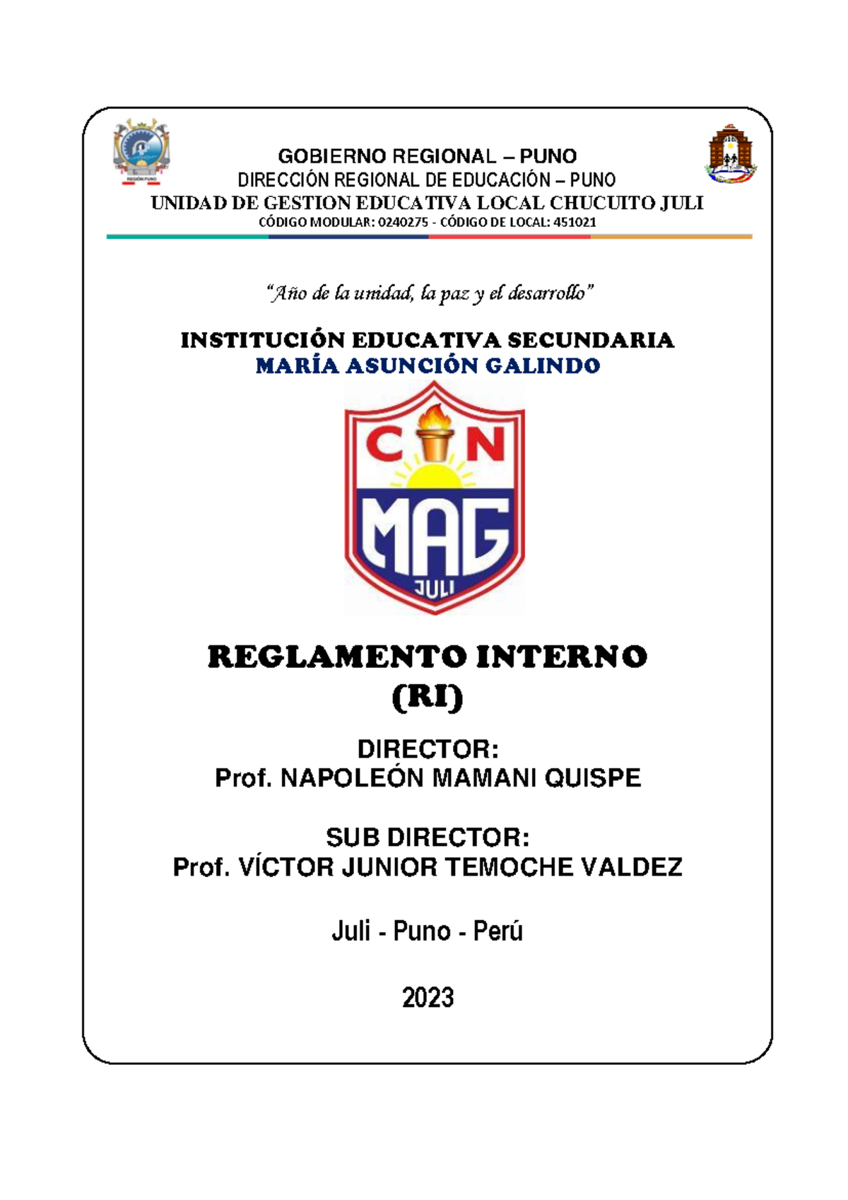 RI - MAG 2023 - TRABAJO ENCARGADO - GOBIERNO REGIONAL – PUNO DIRECCI”N ...