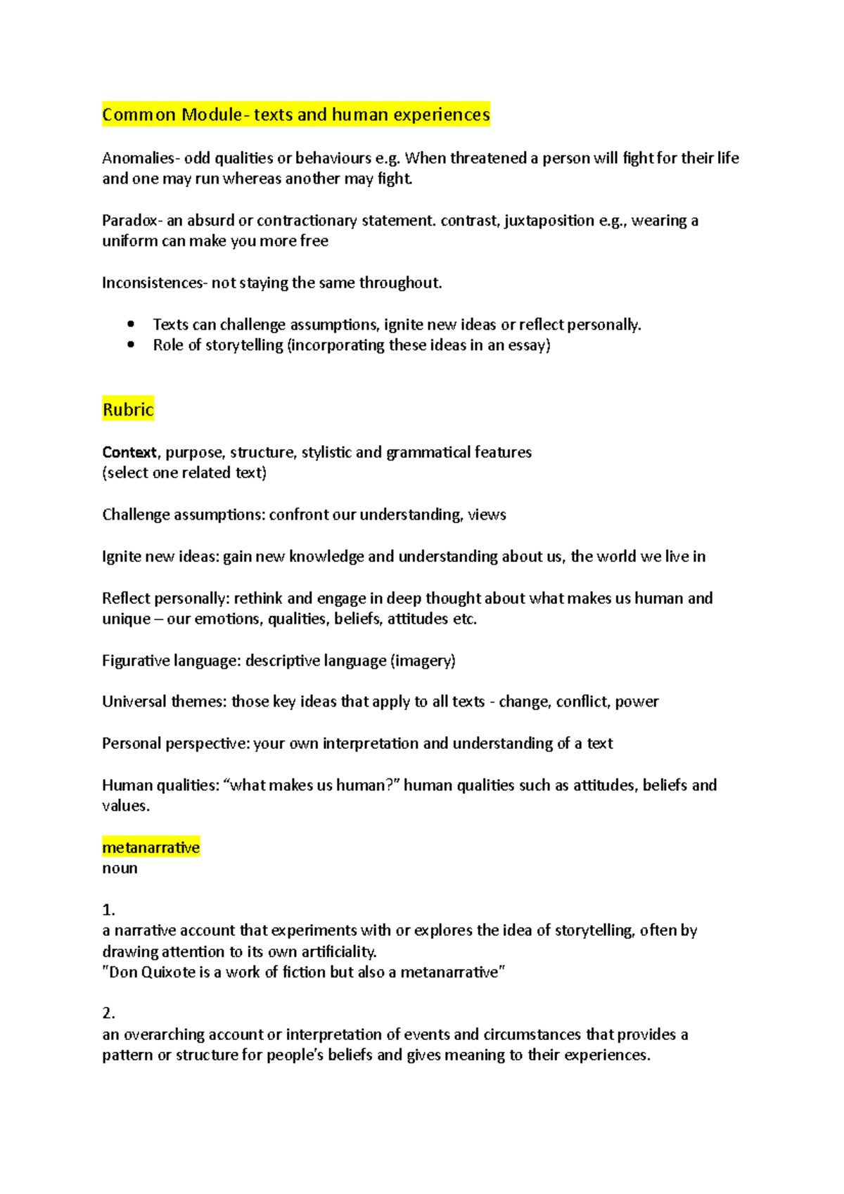 Lecture on human experiences - Common Module- texts and human ...